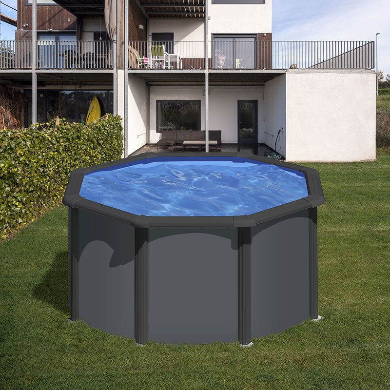 Piscine acier Gre Louko ronde aspect design gris anthracite