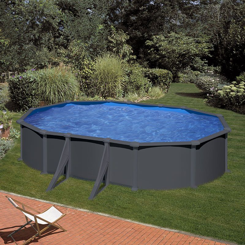 Piscine acier Gre ovale Juni design gris anthracite